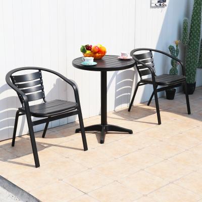 China Garden Eden Furniture Plastic Wood Simple Tables and Chairs Outdoor Leisure Stackable Chair for sale
