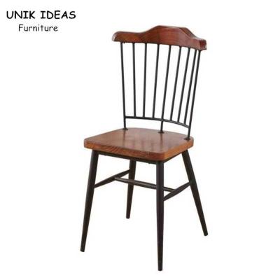 China Retro Solid Wood Dining Chair High Back Metal Frame Restaurant Bar Chair for sale