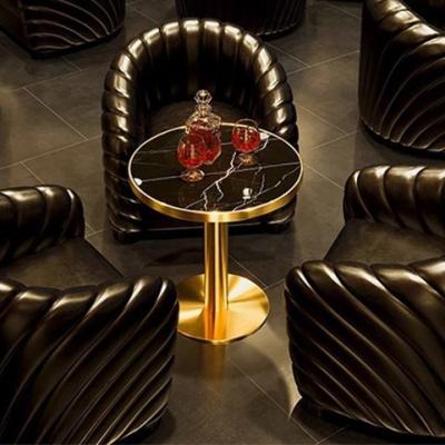 China Modern Commercial  Luxury Lounge Chair and Table Set  Leather Armchair with Gold Side Table for Bar and Club for sale