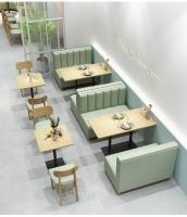 China Modern Solid Wood Restaurant Booth Seating with PU Leather Sofa Dining Set Customizable for sale