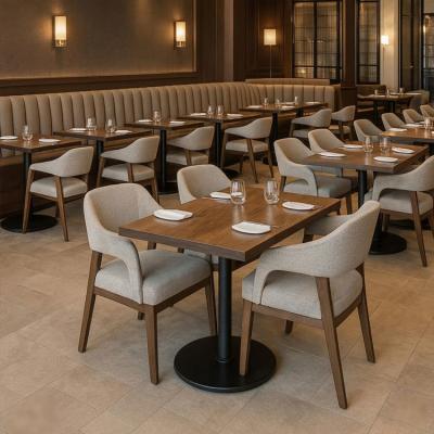 China Luxury Upholstered Restaurant Chair with Curved Armrest and Solid Wood Frame for Customizable Commercial Dining for sale