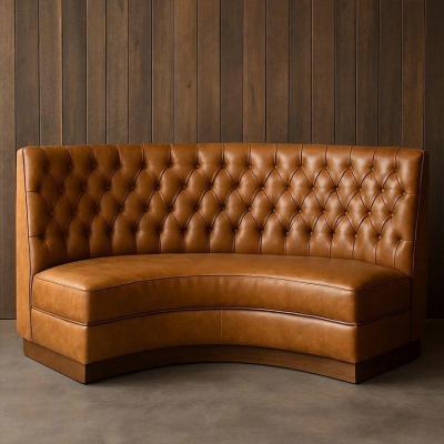 China Modern Luxury Restaurant Booth Sofa with Waxy Leather and Solid Wood Construction for sale