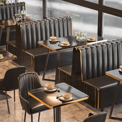 China Luxury Restaurant Sofa Set with Black Marble Dining Table and Chair Booth Seating Fully Customizable for sale
