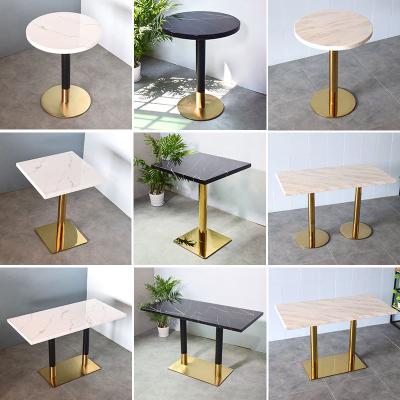 China Luxury Modern Square Matte White Marble Restaurant Table with Black Gold Base for Commercial Dining for sale