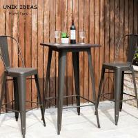 China Industrial Rustic Round Bar Table 100cm High Solid Wood Metal Pub Table for sale