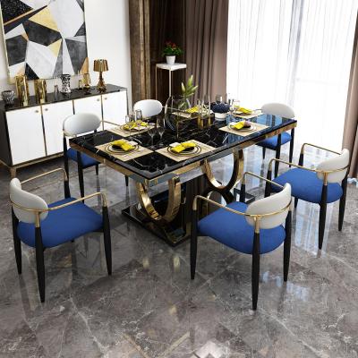 Cina Il tavolo da pranzo e le sedie della struttura del metallo dei blu navy per i piccoli spazi hanno trapuntato 58x58x73CM di cuoio in vendita