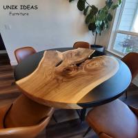 China Epoxy Resin Dining Table with Walnut Slab 150cm Round Customizable for sale