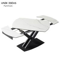 China 2 Seater Extendable Dining Table Set Black White Rock Slab Carbon Steel 600kg Load for sale