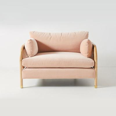 Cina 2 velluto di vimini del rattan sezionale di Sofa With Recliners Pink Lounge del salone di 3 pezzi in vendita