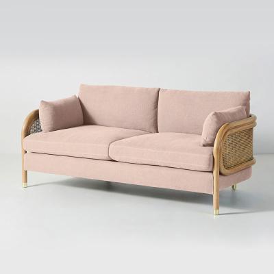 Cina 2 velluto di vimini del rattan sezionale di Sofa With Recliners Pink Lounge del salone di 3 pezzi in vendita