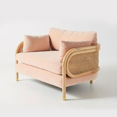 Cina 2 velluto di vimini del rattan sezionale di Sofa With Recliners Pink Lounge del salone di 3 pezzi in vendita