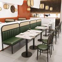 China Rattan Restaurant Dining Table Set with Marble Top and PU Leather Chairs 4 Seats for sale