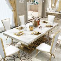 China Modern Marble Dining Table Set 180x90x75cm with 6 or 8 Chairs Stainless Steel Base for sale