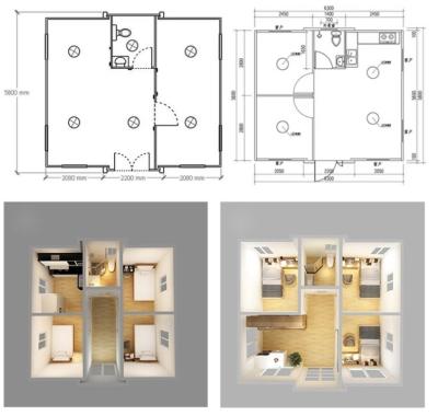 China Container dobrável expansível 20ft/40ft 2 quartos Vila pré-fabricada com cor personalizada à venda