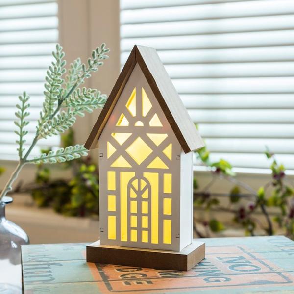 Quality Kanlong IP20 H8inch light up wood house  2LED strirng light christmas door ramadan wooden decoration for sale