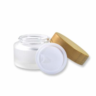 China Berijpte van het Bamboe Kosmetische Containers van de Glasroom 50g 15g 30g van de het Glaskruik de Zorghuid Te koop