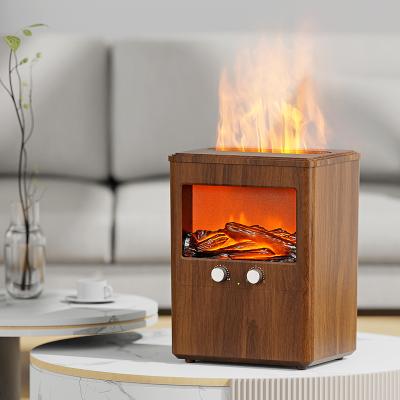 China Portable 3L Electric Cool Mist Ultrasonic Humidifier with Wooden Grain Design and Flame Light for Household for sale