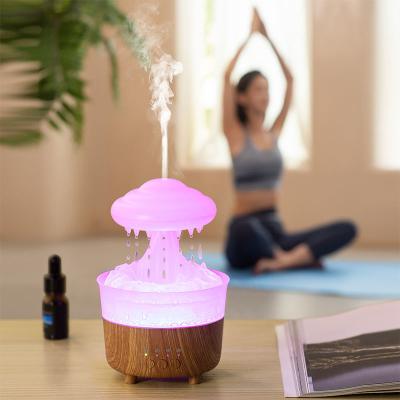 China New Arrival Portable Electric Wood Grain Air Rainfall Mushroom Water Drop Aroma Diffuser Rain Cloud  Humidifier for sale