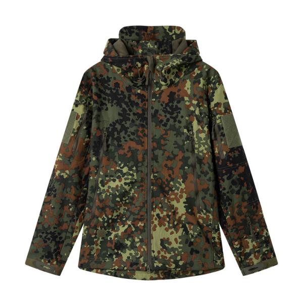Quality Windproof Fleece Lined Hunting Jacket with Flecktarn Camouflage for Woodland Tactical Use for sale