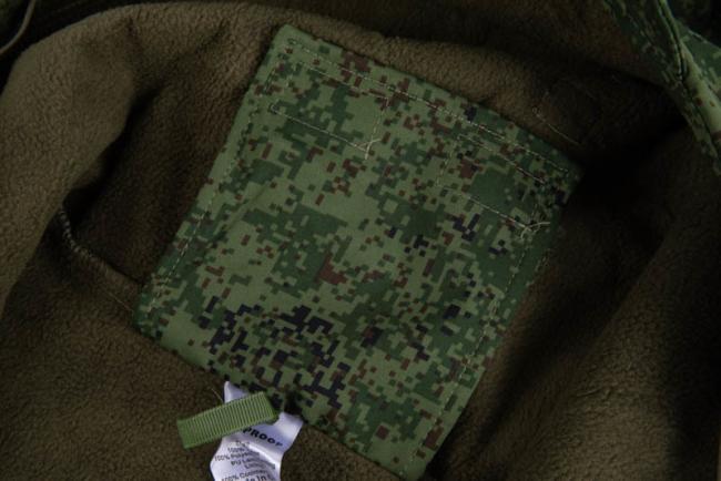 Close-up detail of jacket fabric and construction
