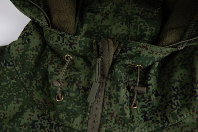 Close-up detail of jacket zipper and pockets