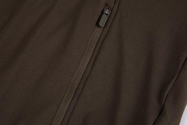 Close-up view of the half-zip mock neck design and fabric texture
