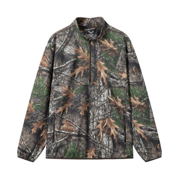 Quality Men's Realistic Woodland Camouflage Hunting Jacket with 100% Polyester Shell and Fleece-Lined Warmth Quarter Zip Pullover for sale