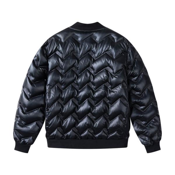 Quality Men's Glossy Black Chevron Quilted Puffer Bomber Jacket with Regular Fit for for sale