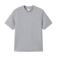 Quality Textured Knit Crew Neck Tee in Light Grey Melange - Cotton-Rich Blend T Shirt for sale