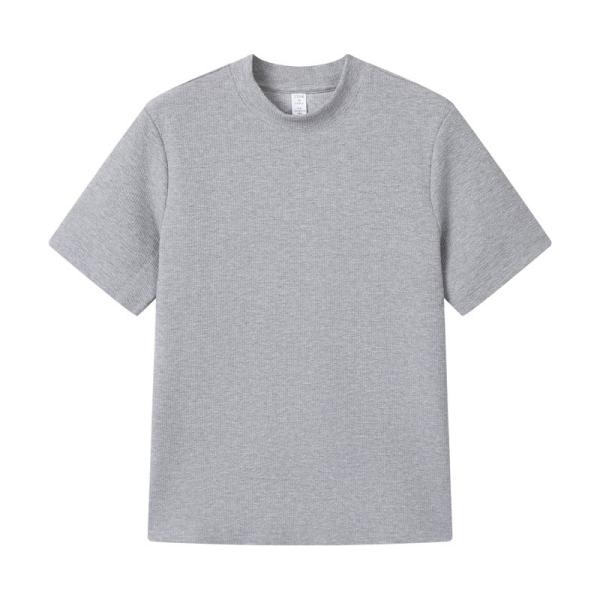 Quality Textured Knit Crew Neck Tee in Light Grey Melange - Cotton-Rich Blend T Shirt for Everyday Comfort for sale