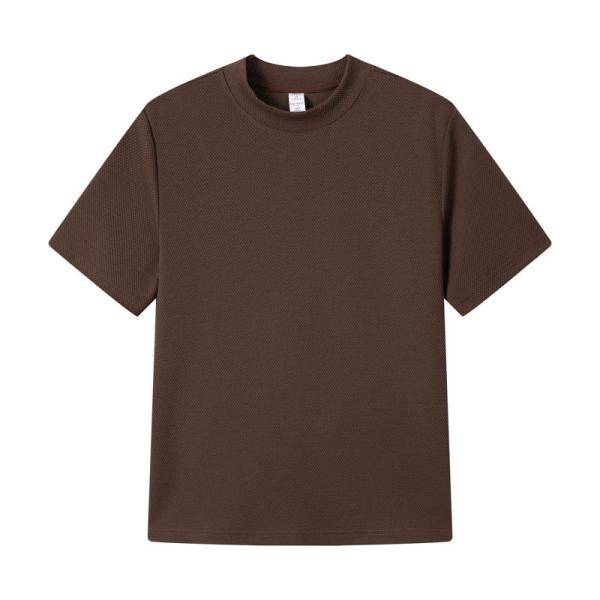 Quality Textured Knit Jersey Coffee Brown Minimalist Design Crew Neck T-Shirt for sale