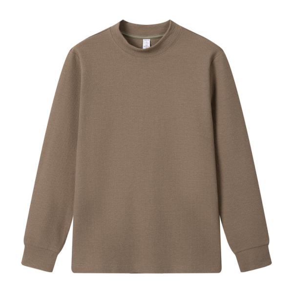 Quality Textured Waffle Pattern 100% Cotton Long Sleeve Top in Earthy Beige for Casual and Work Wear for sale