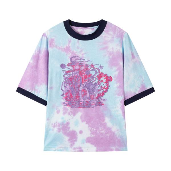 Quality Pastel Tie-Dye T-Shirt with Contrast Rib Trim and Graphic Print - Unisex Basic Tee for sale