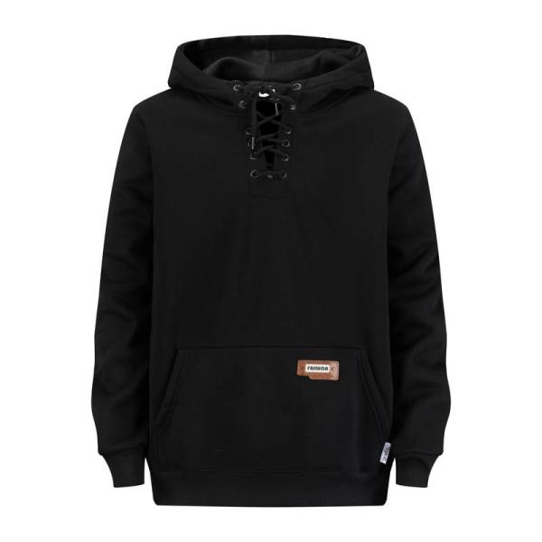 Quality Men's Black Pullover Hoodie with Lace-Up Neck and Kangaroo Pocket in 60% Cotton 40% Polyester Fleece for sale