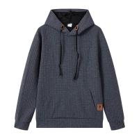 Quality Men's Charcoal Waffle Textured Pullover Hoodie with Kangaroo Pocket and Cotton for sale