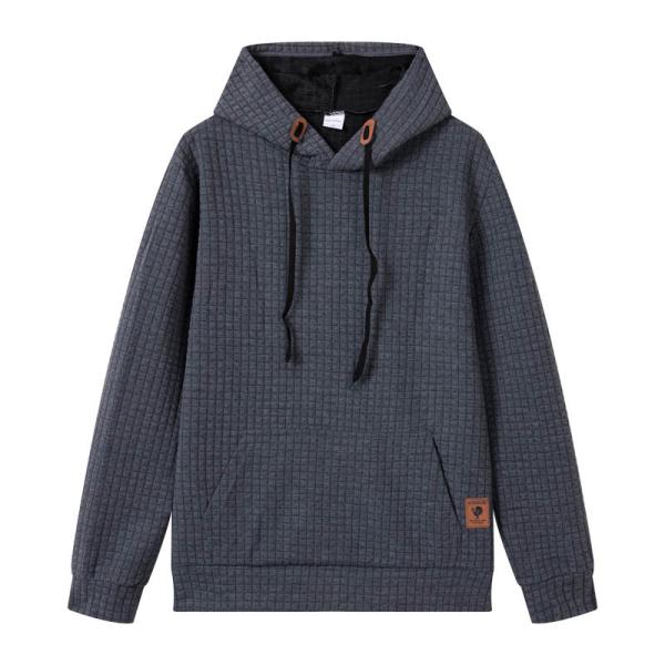 Quality Men's Charcoal Waffle Textured Pullover Hoodie with Kangaroo Pocket and Cotton-Poly Blend for sale