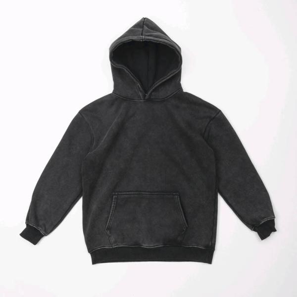 Quality Washed Black Men'S Pullover Hoodies Kangaroo Pocket Quilted Mens Pullover for sale