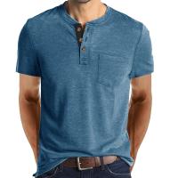 Quality Men's Short Sleeve Henley T-Shirt with Chest Pocket, Casual Slim Fit Cotton for sale