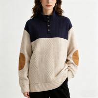Quality Men's Colorblock Jacquard Hoodie with Suede Elbow Patches and Mock Neck Henley for sale