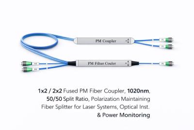 China 1x2 2x2 Fused PM Fiber Coupler 1020nm 50/50 PM Fiber Splitter For Laser System Optical Instrument for sale