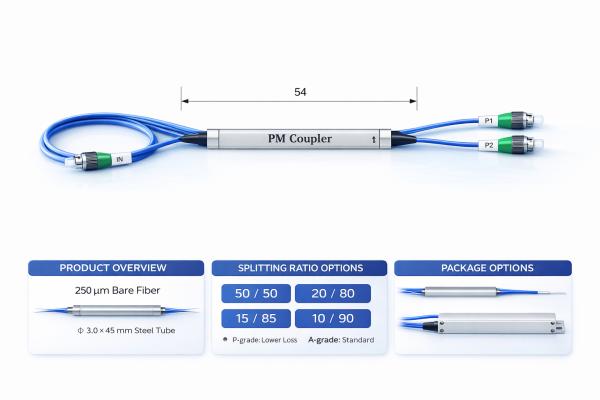 Quality 1x2 2x2 Fused PM Fiber Optic Coupler Polarization Maintaining Coupler 1310nm 1550nm for sale