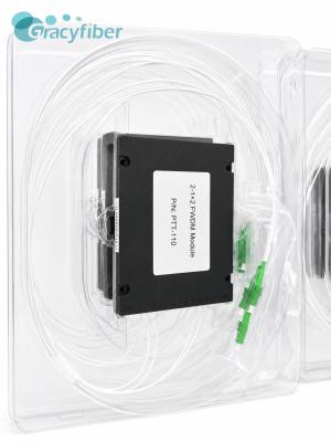 China 2(1x2) FWDM Cascaded module, DATA:T1260-1600nm, OTDR:R1650±10nm, 0.9mm loose tube with LC/APC connector, fiber length 0.5m, Package Dimension: 100×80×10mm for sale