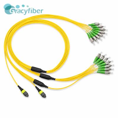 China 12 Core MTP APC Male to 12 FC APC Breakout Cable 1m Corning SMF-28e Low Loss Ribbonized Single Mode Fiber Harness for sale