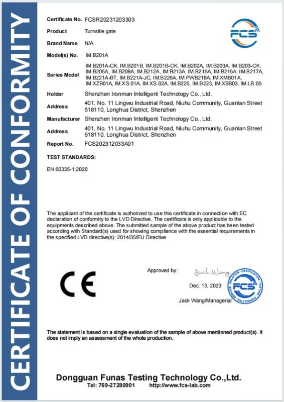 CE - Shenzhen Ironman Intelligent Technology Co., Ltd.