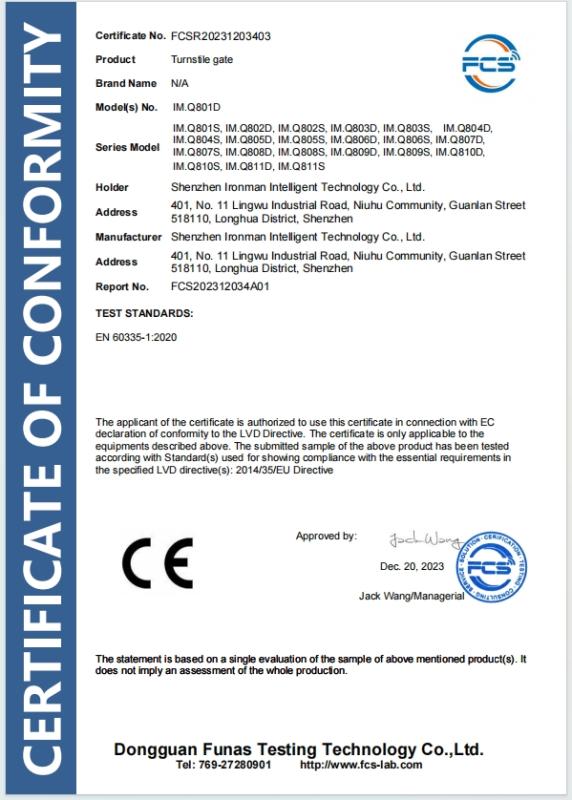 CE - Shenzhen Ironman Intelligent Technology Co., Ltd.