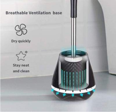 Cina Spazzola nera della toilette ed acciaio inossidabile del supporto con la setola molle del silicone in vendita