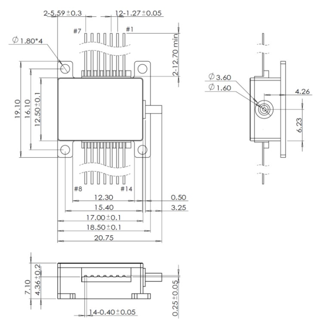Four-in-One Integrated Optical Sensor package dimensions diagram