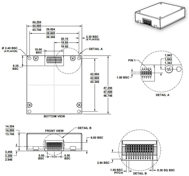 LKF-MSU204A MEMS Inertial Measurement Unit dimensional diagram showing physical size and layout