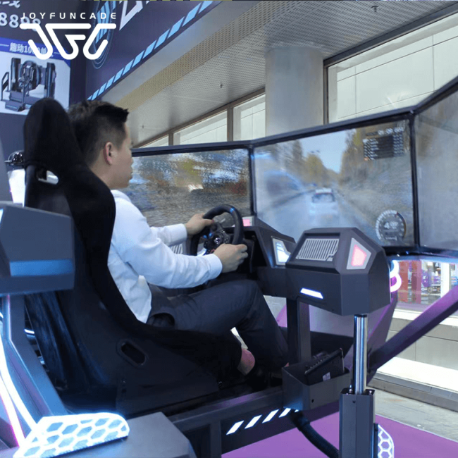 VR Racing Simulator with triple screens and dynamic platform
