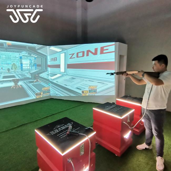 Shooting game simulator in action with scoring display